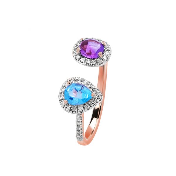 Shop Dual Gemstone Ring With Amethyst & Topaz in Rose Gold.