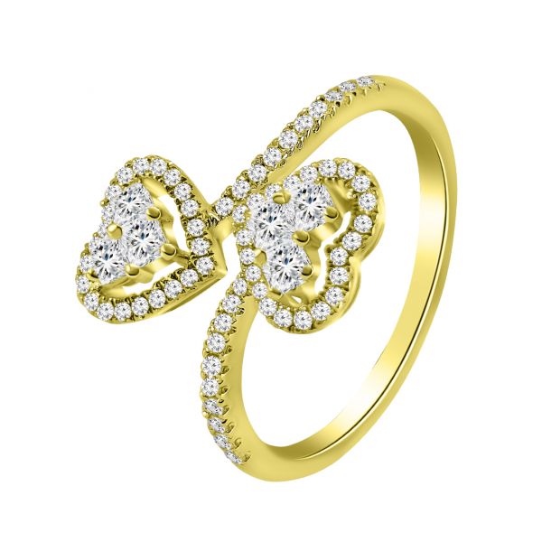 Shop Stylish Double Heart Diamond Ring in Yellow Gold | GCC